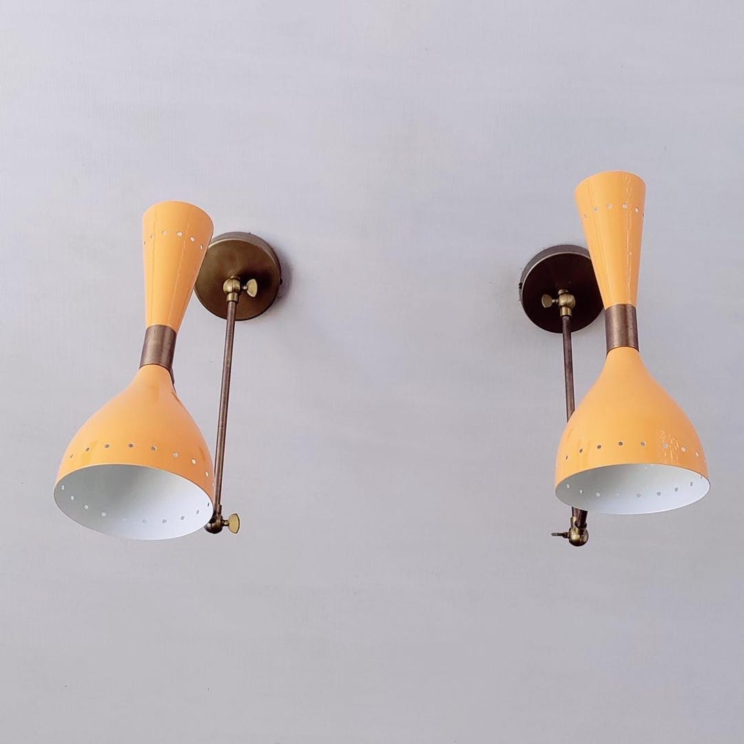 Light Fixture 2 Bulb Pair 1950's Mid Century Brass Italian Diablo Wall ...