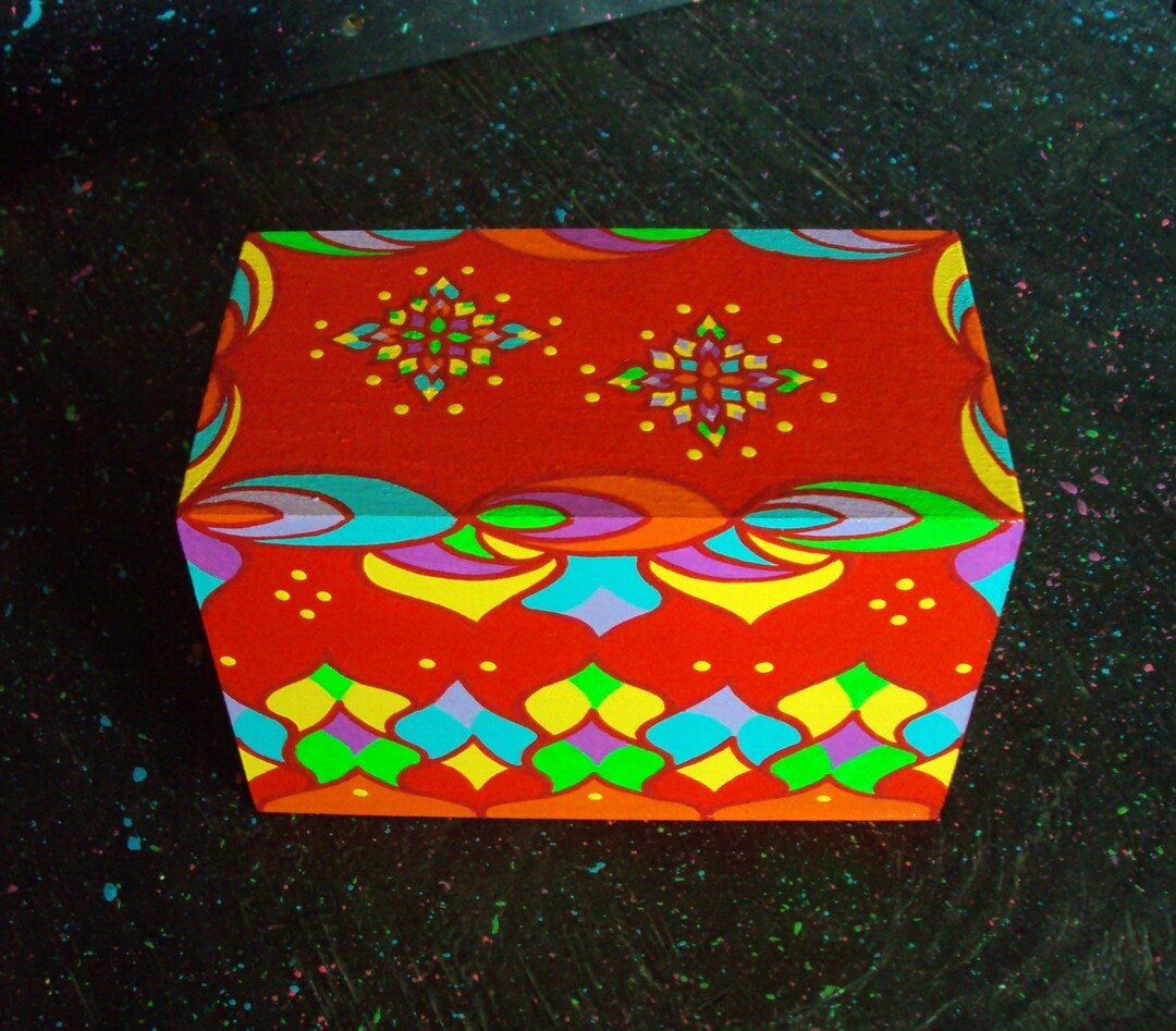 Bright Red Handpainted Decorative Wood Box Recipe Box Floral Like ...