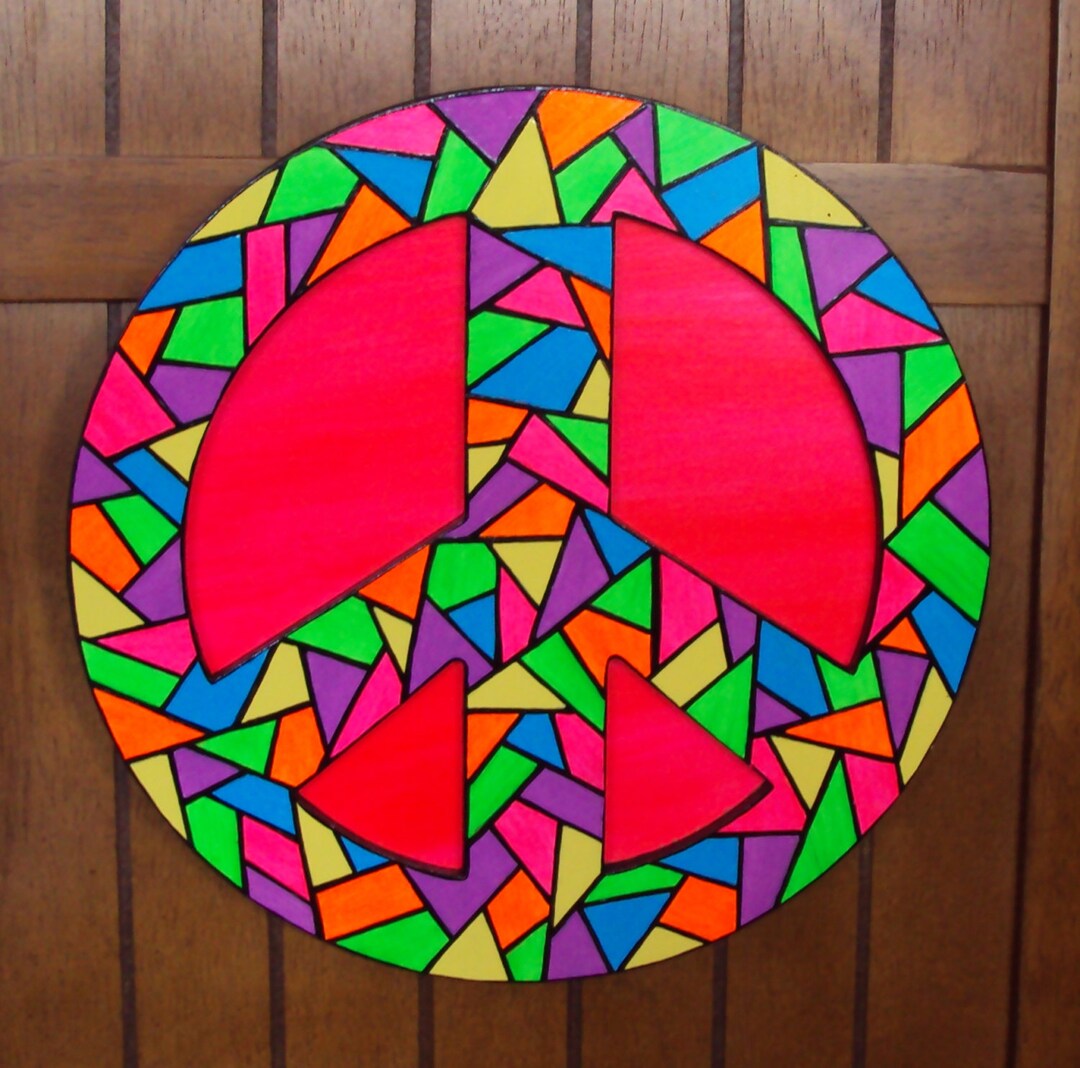 Handpainted Wood Peace Sign/bright Colors/geometric Shapes/dimensional ...