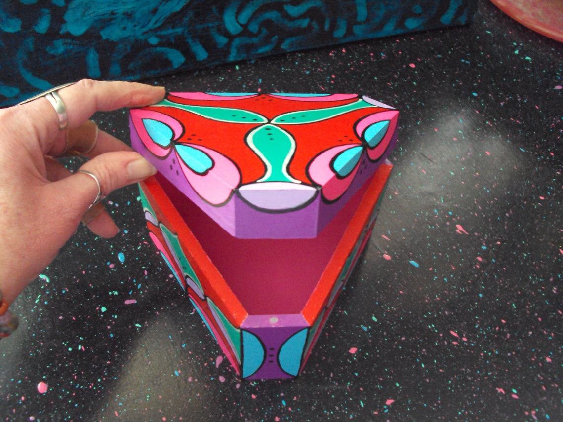 Triangle Wood Box Hand Painted Original Design Decorative Box | Etsy