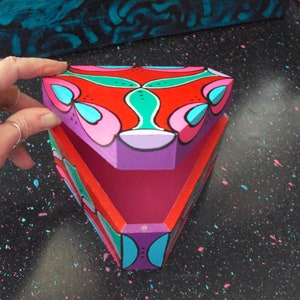 Triangle Wood Box Hand Painted Original Design Decorative Box Bold ...