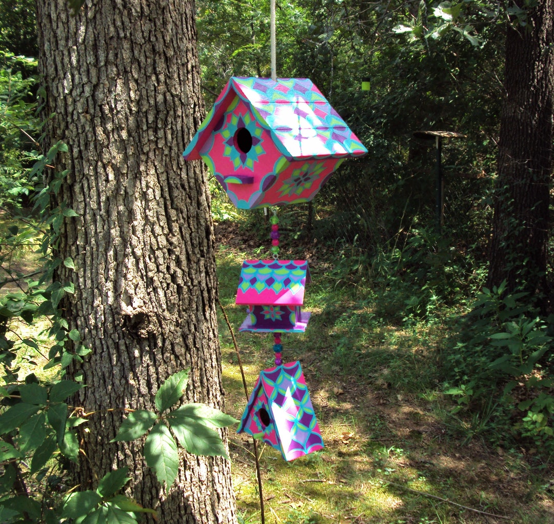 Triplex Birdhouse Mobile Display Decorative Hand Painted Birdhouse ...