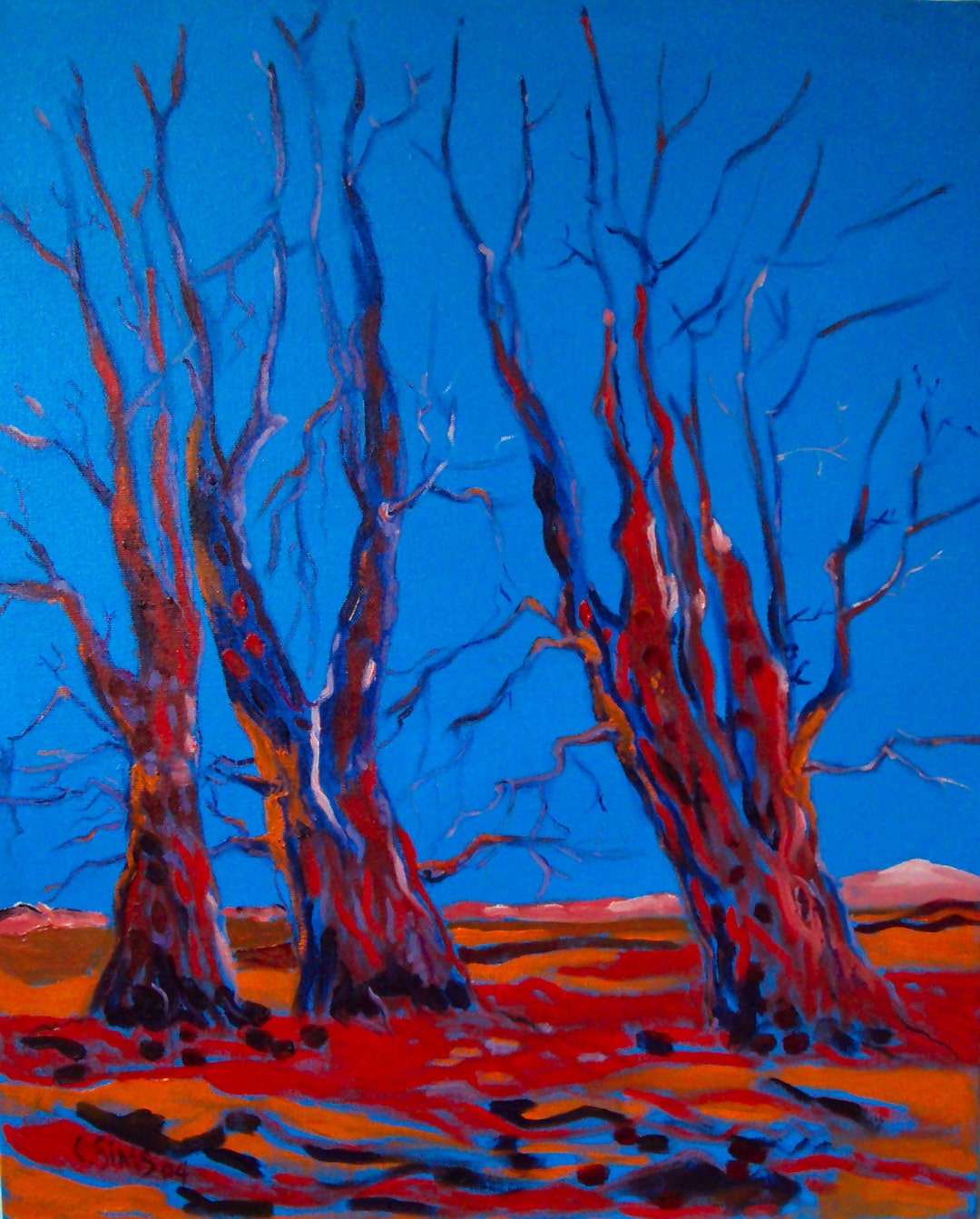 Red Trees With Blue Sky / Expressionism / Oil Painting on Canvas - Etsy