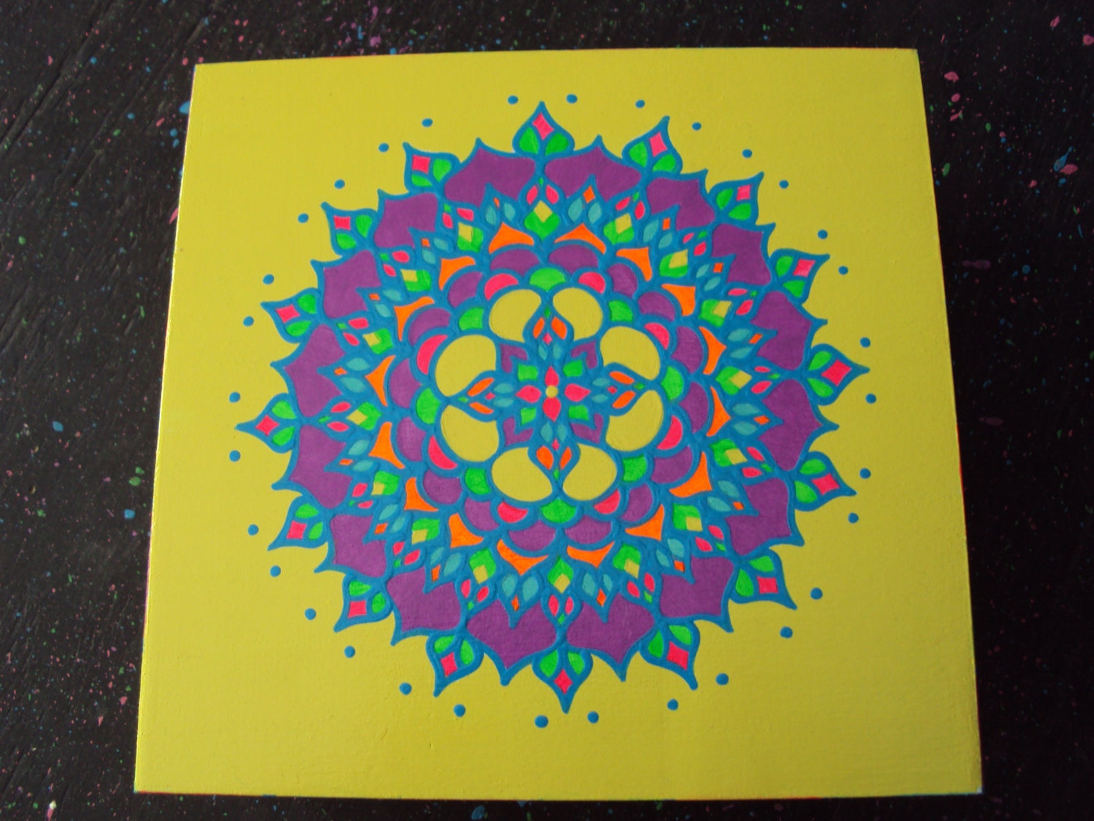 Mandala Hand Painted Box Decorative Yellow Box With Purple Mandala ...