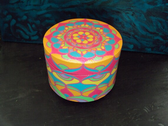 Decorative Round Box Handpainted Mandala Design Bright Pink | Etsy