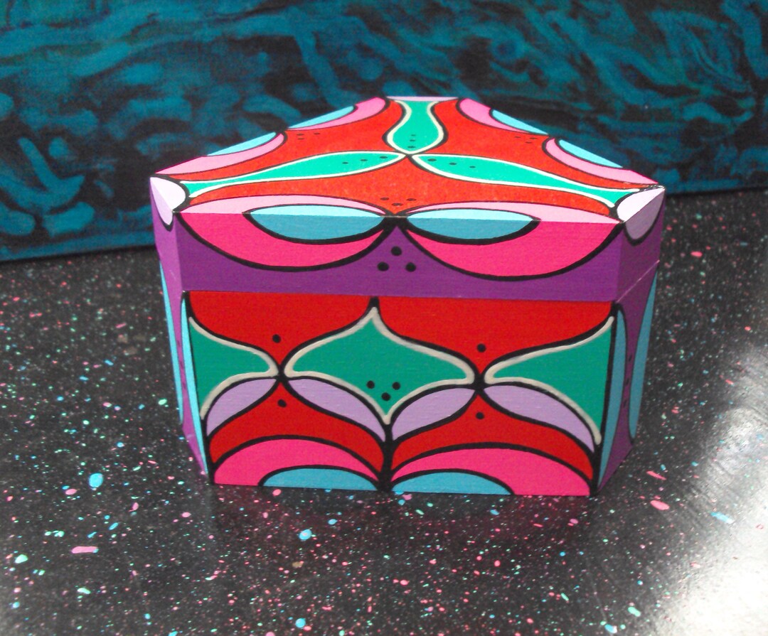 Triangle Wood Box Hand Painted Original Design Decorative Box Bold ...