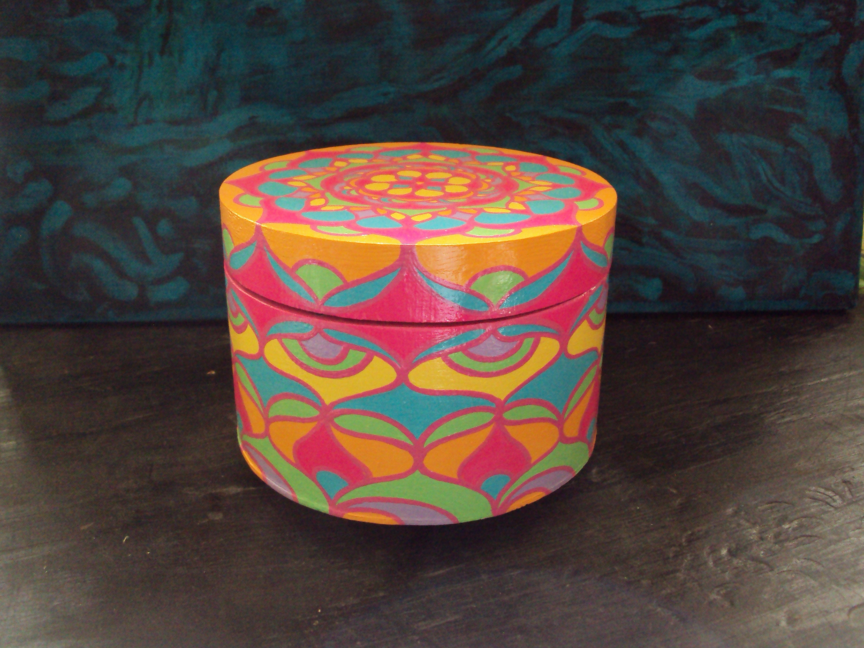 Decorative Round Box Handpainted Mandala Design Bright Pink Circle ...