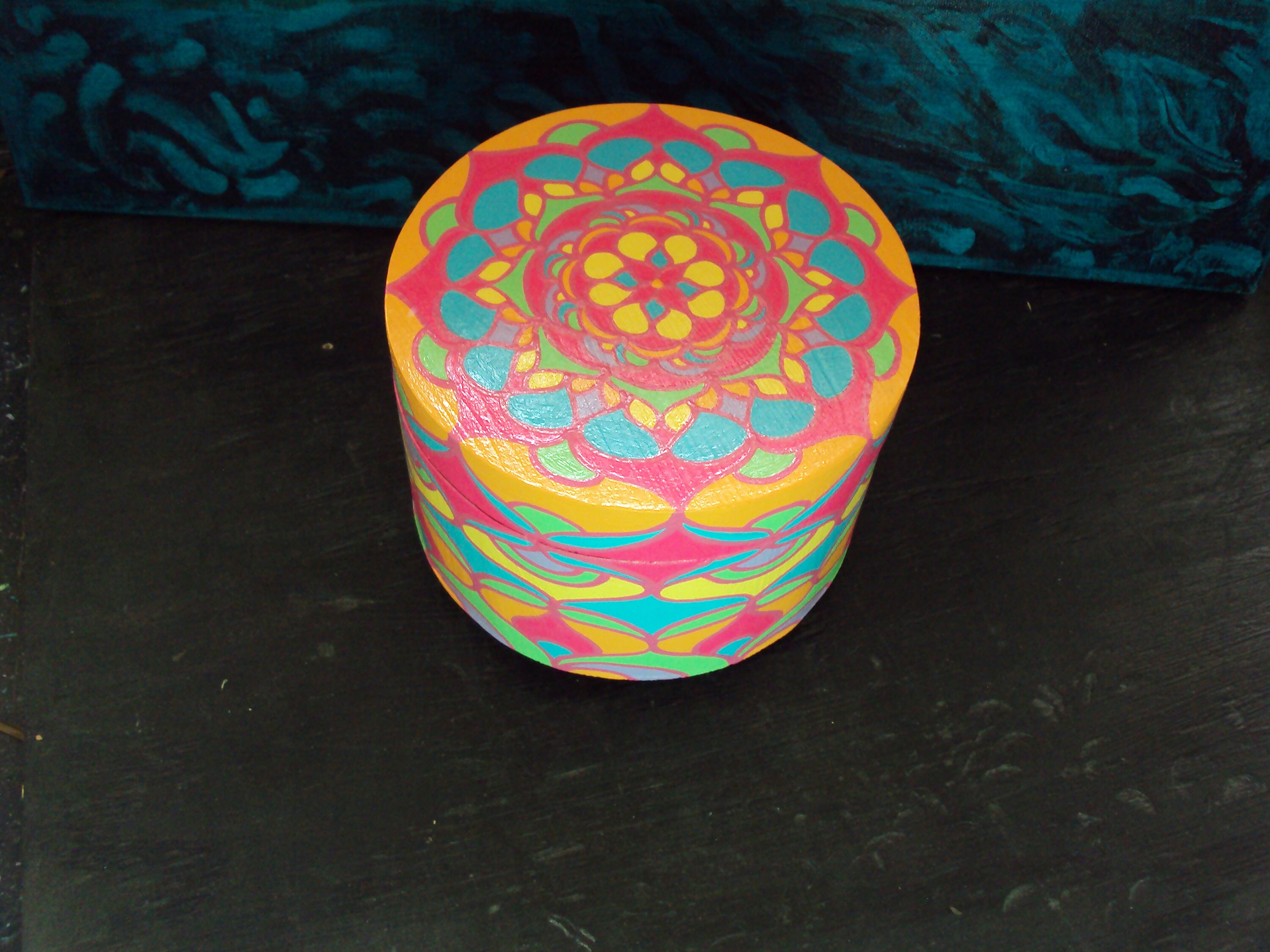 Decorative Round Box Handpainted Mandala Design Bright Pink Circle ...