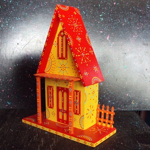 Hand Painted Wood House Display Decorative Red Yellow Circle - Etsy