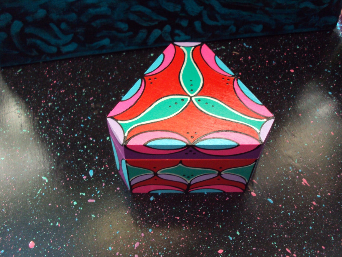 Triangle Wood Box Hand Painted Original Design Decorative Box | Etsy