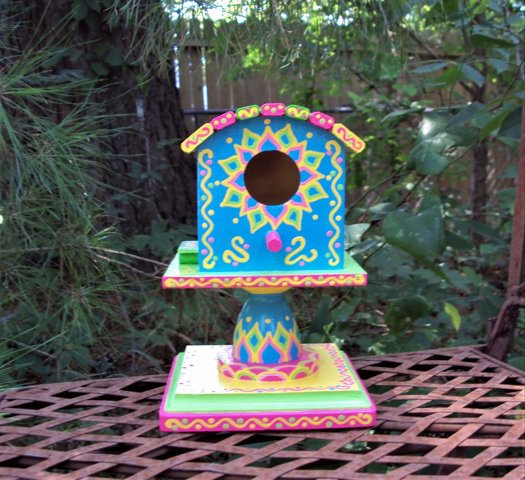 Hand Painted Smaller Birdhouse on Pedestal Whimsical Window Display ...