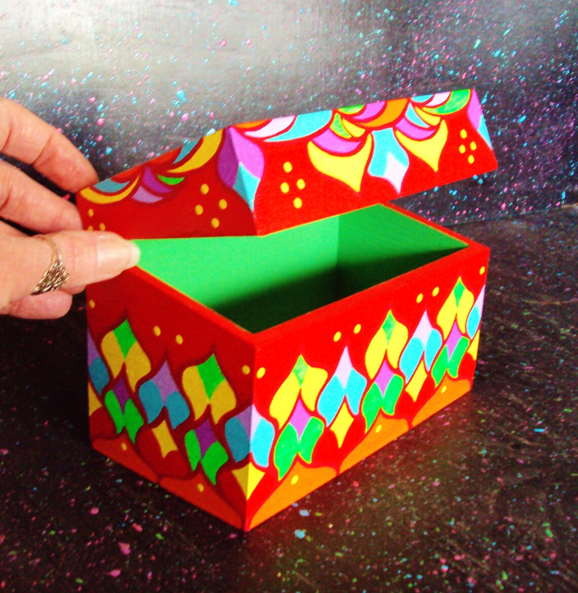 Bright Red Handpainted Decorative Wood Box Recipe Box Floral - Etsy