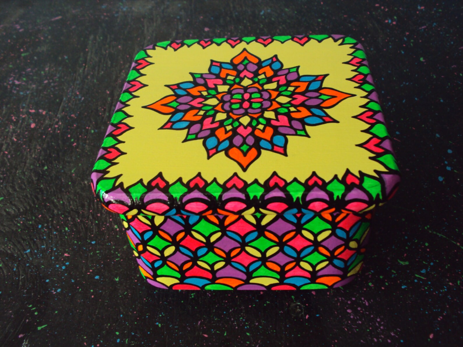 Bright Colors Handpainted Box Mandala Style Floral Design | Etsy