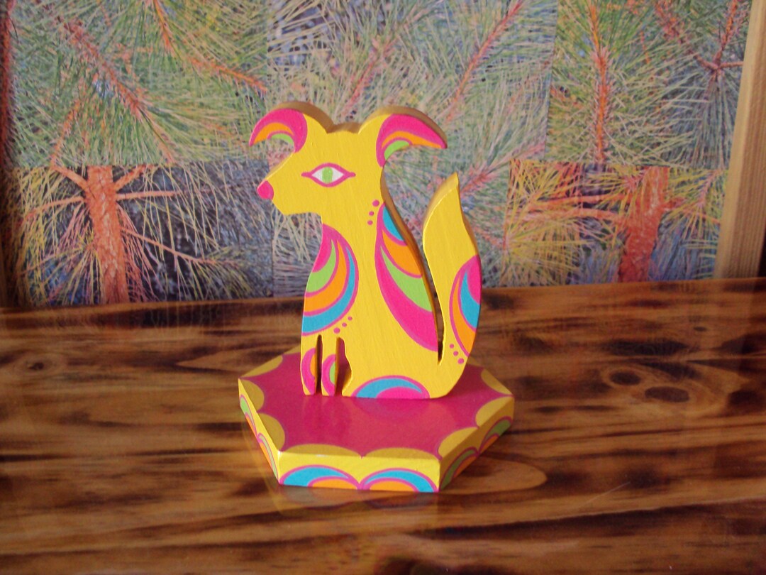 Hand Painted Decorative Wood Dog Display Unique Gift Hand Cut Abstract ...