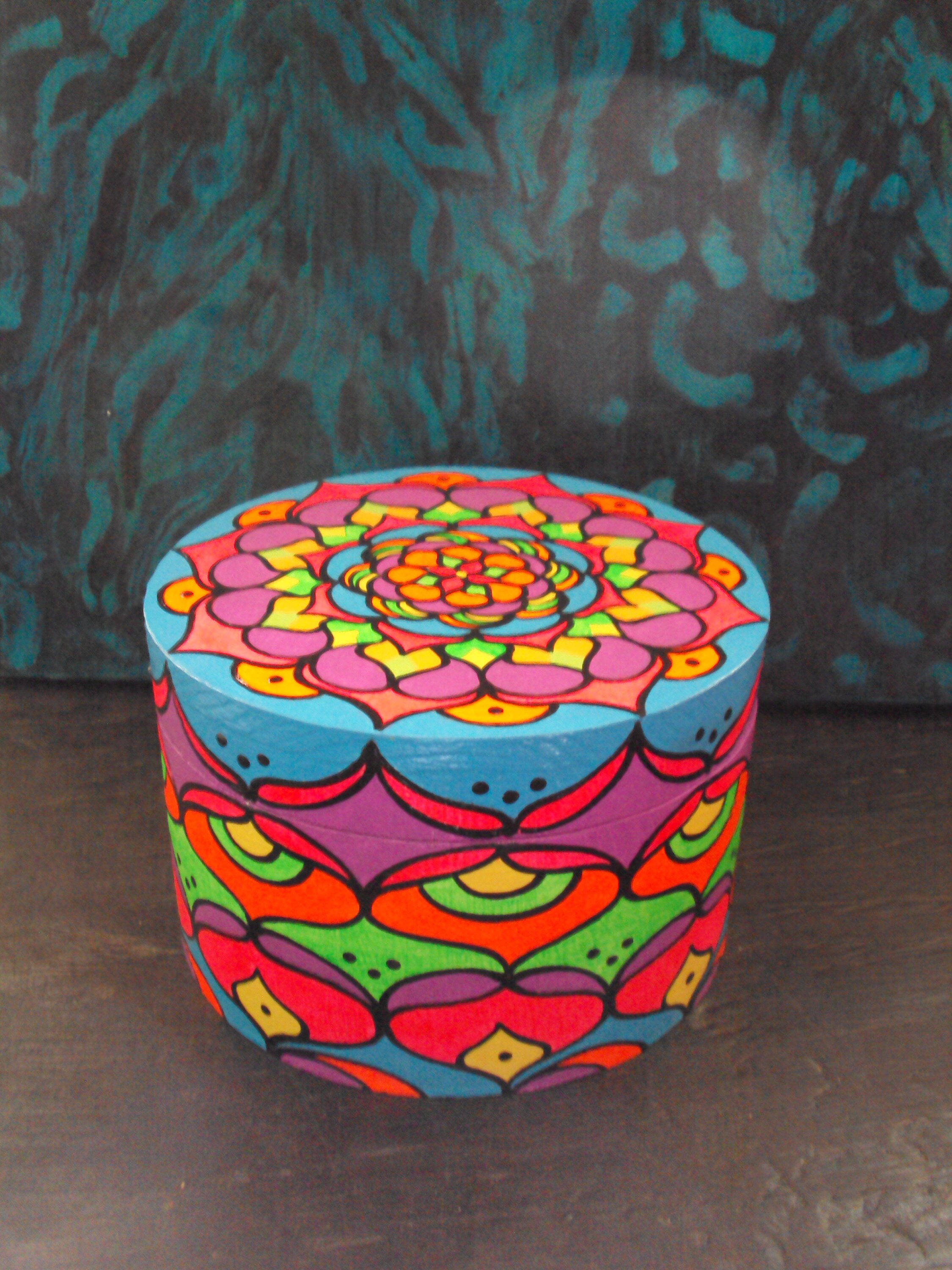 Decorative Round Box Hand Painted Mandala Design Original Design Blue ...