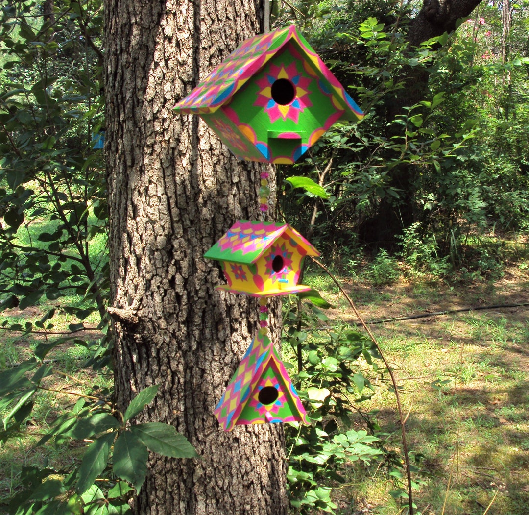 Triplex Birdhouse Mobile Display Summer Gift Porch Decor Hand Painted ...
