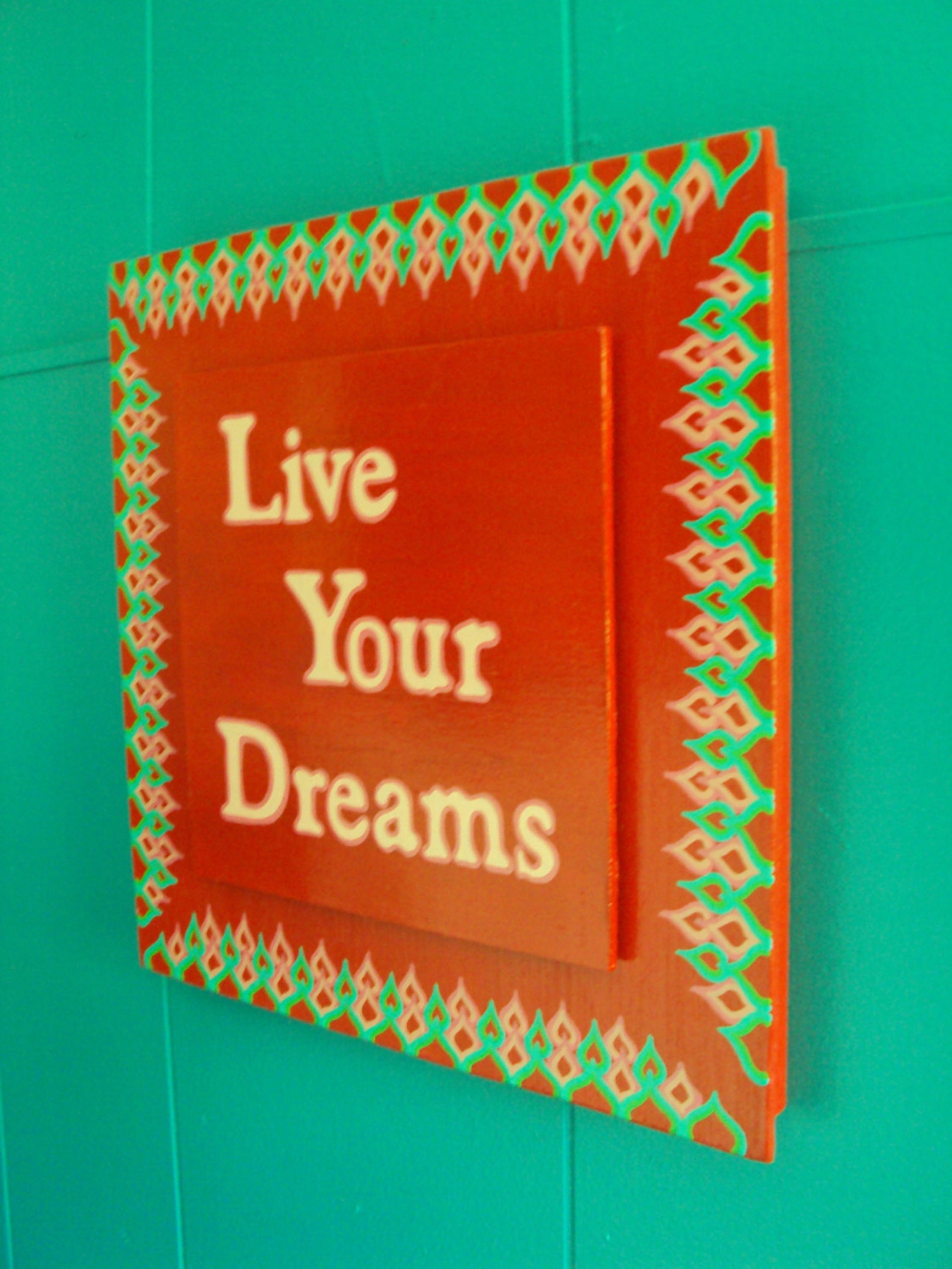 Handpainted Wood Sign Bright Red With Border Pink and Blue - Etsy