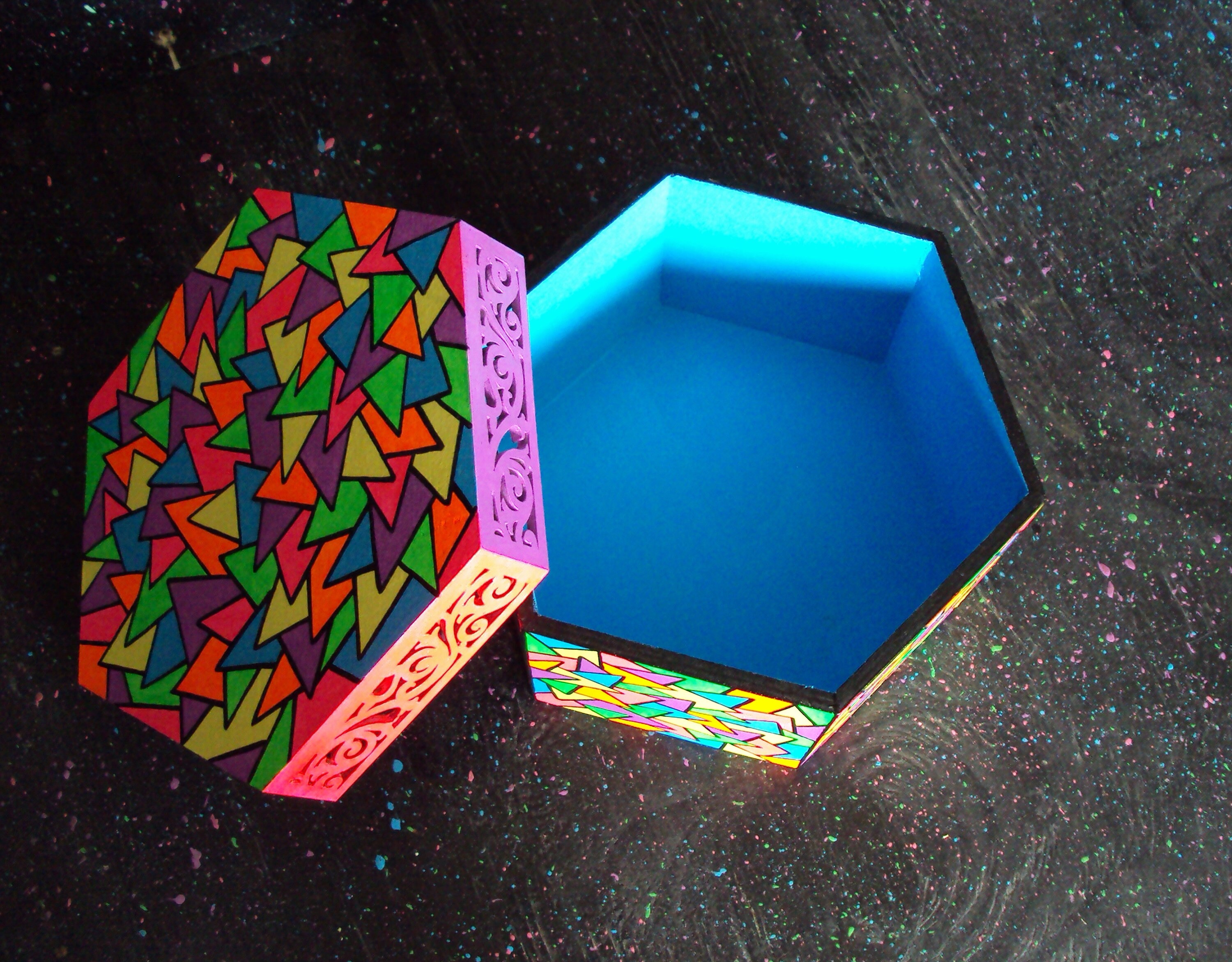 Stained Glass Look Hand Painted Box Six Sides Bright Colors - Etsy