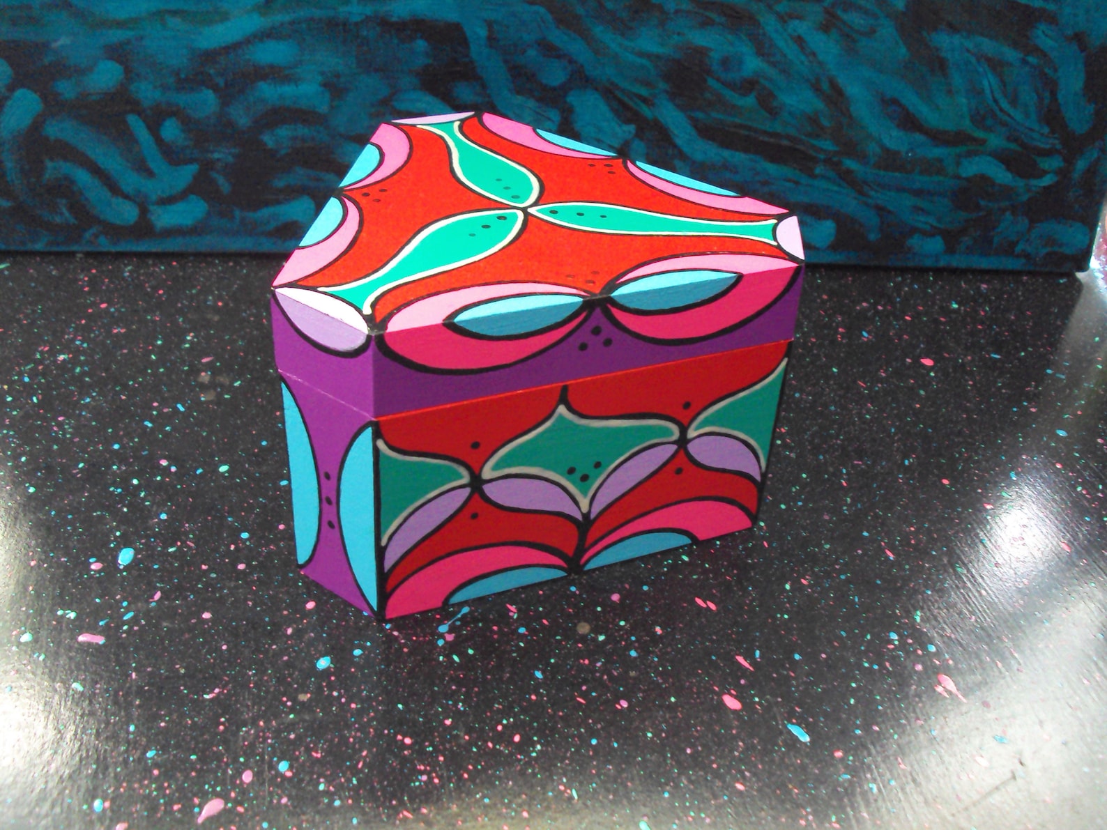 Triangle Wood Box Hand Painted Original Design Decorative Box | Etsy