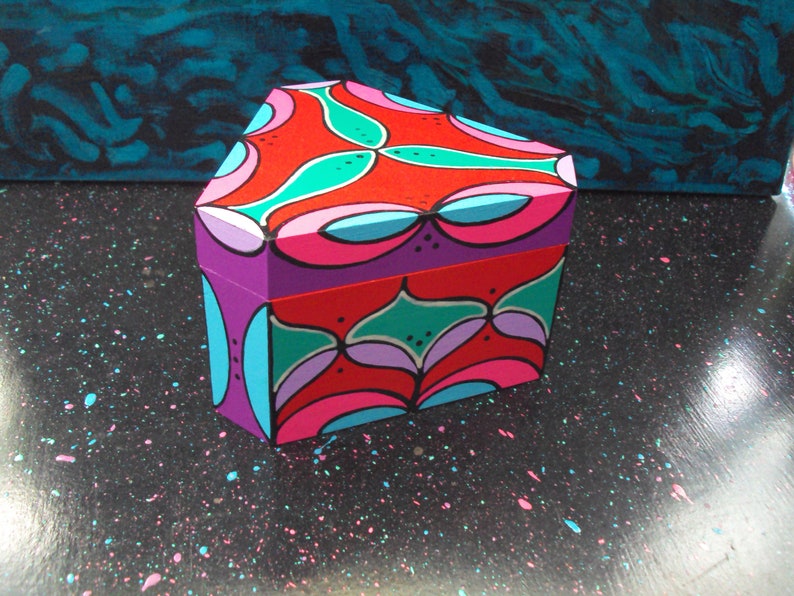 Triangle Wood Box Hand Painted Original Design Decorative Box - Etsy