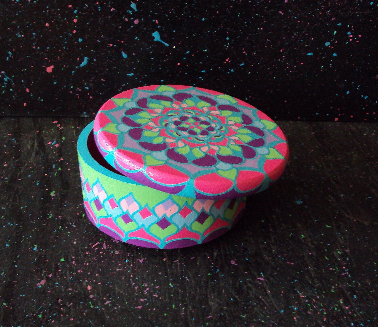 Hand Painted Round Mandala Box Original Circle Design Bright Colors ...