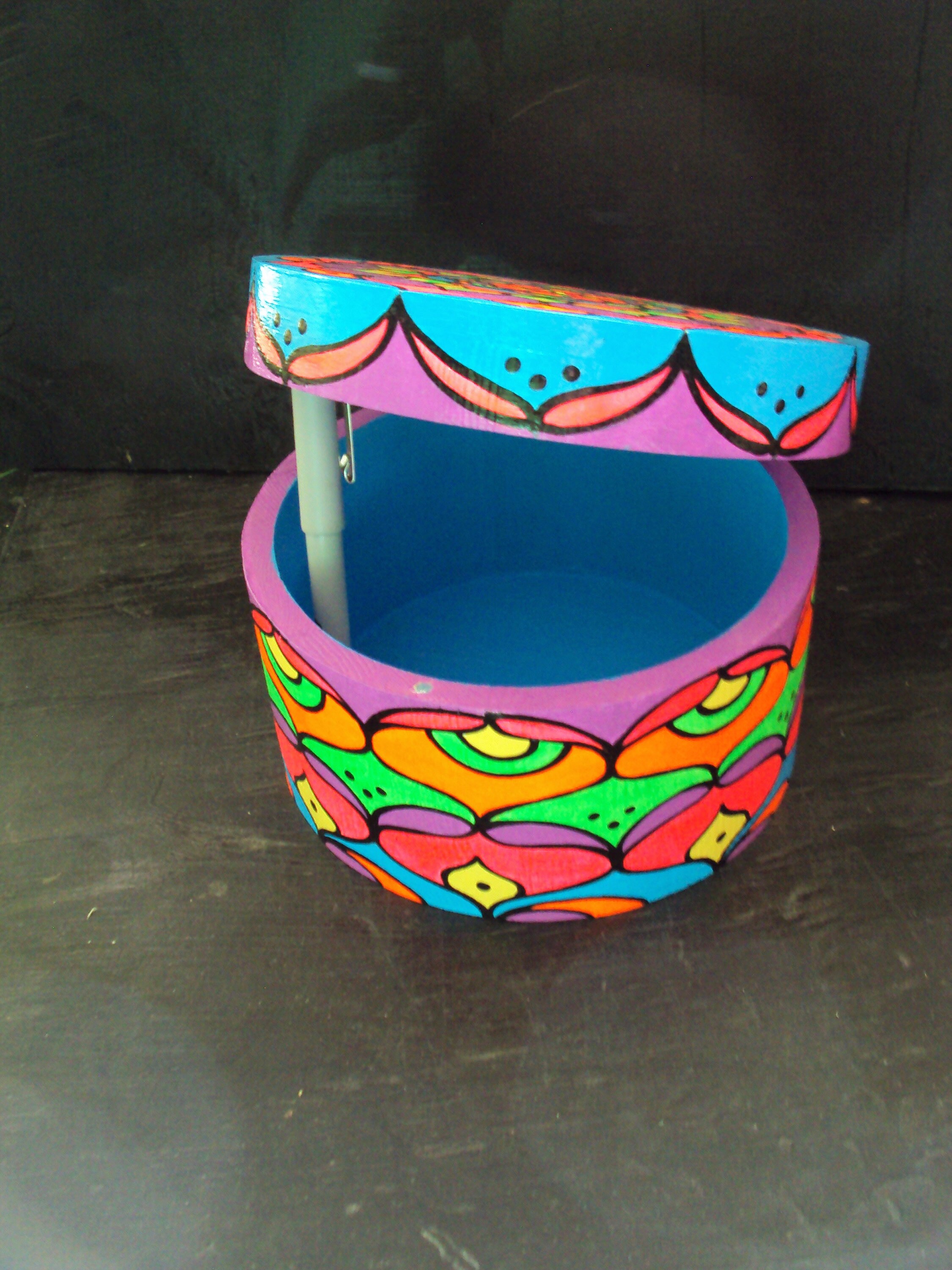 Decorative Round Box Hand Painted Mandala Design Original Design Blue ...