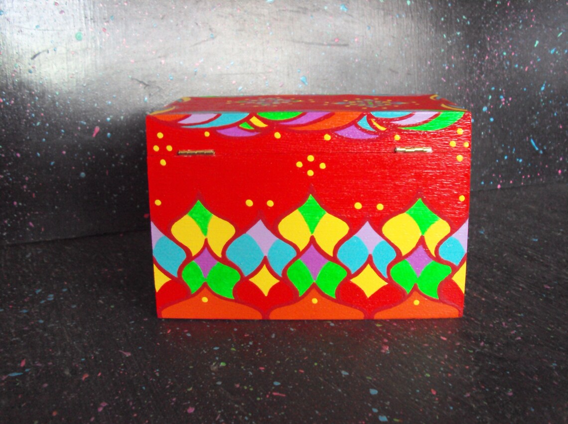 Bright Red Handpainted Decorative Wood Box Recipe Box Floral - Etsy