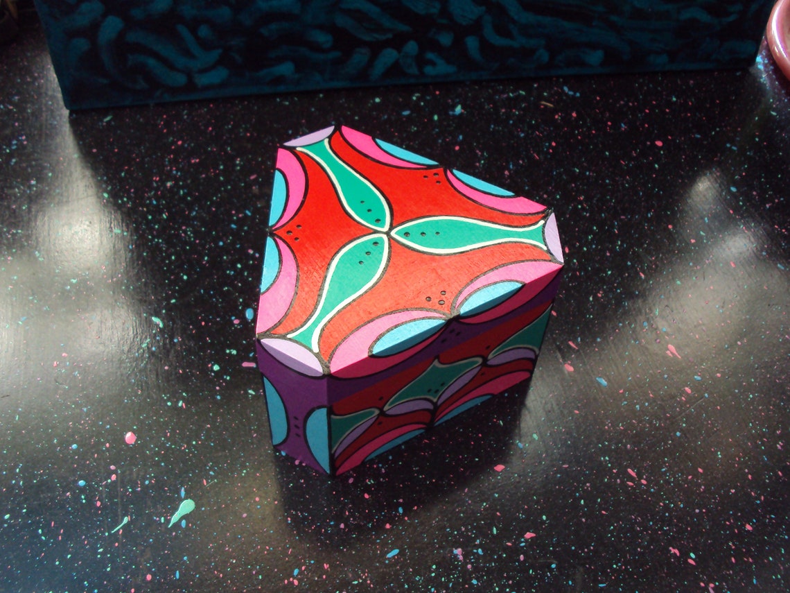 Triangle Wood Box Hand Painted Original Design Decorative Box - Etsy