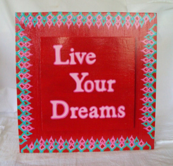 Handpainted Wood Sign Bright Red With Border Pink and Blue | Etsy