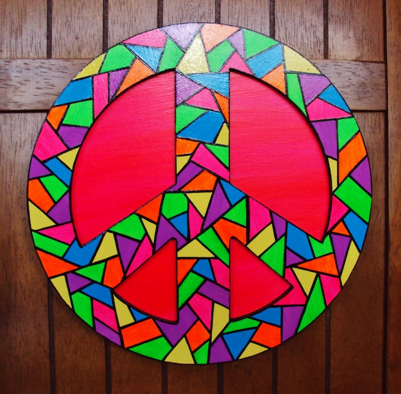 Handpainted Wood Peace Sign/bright Colors/geometric Shapes/dimensional ...