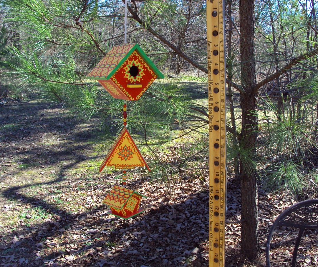 Triplex Birdhouse Display Festive Hand Painted Birdhouses Decorative ...
