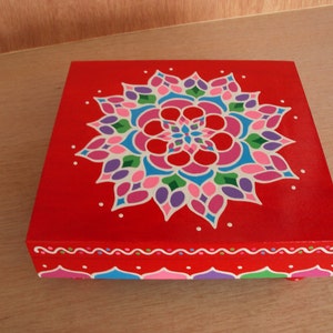 Hand Painted Red Mandala Style Box Bright Colors Original Design ...