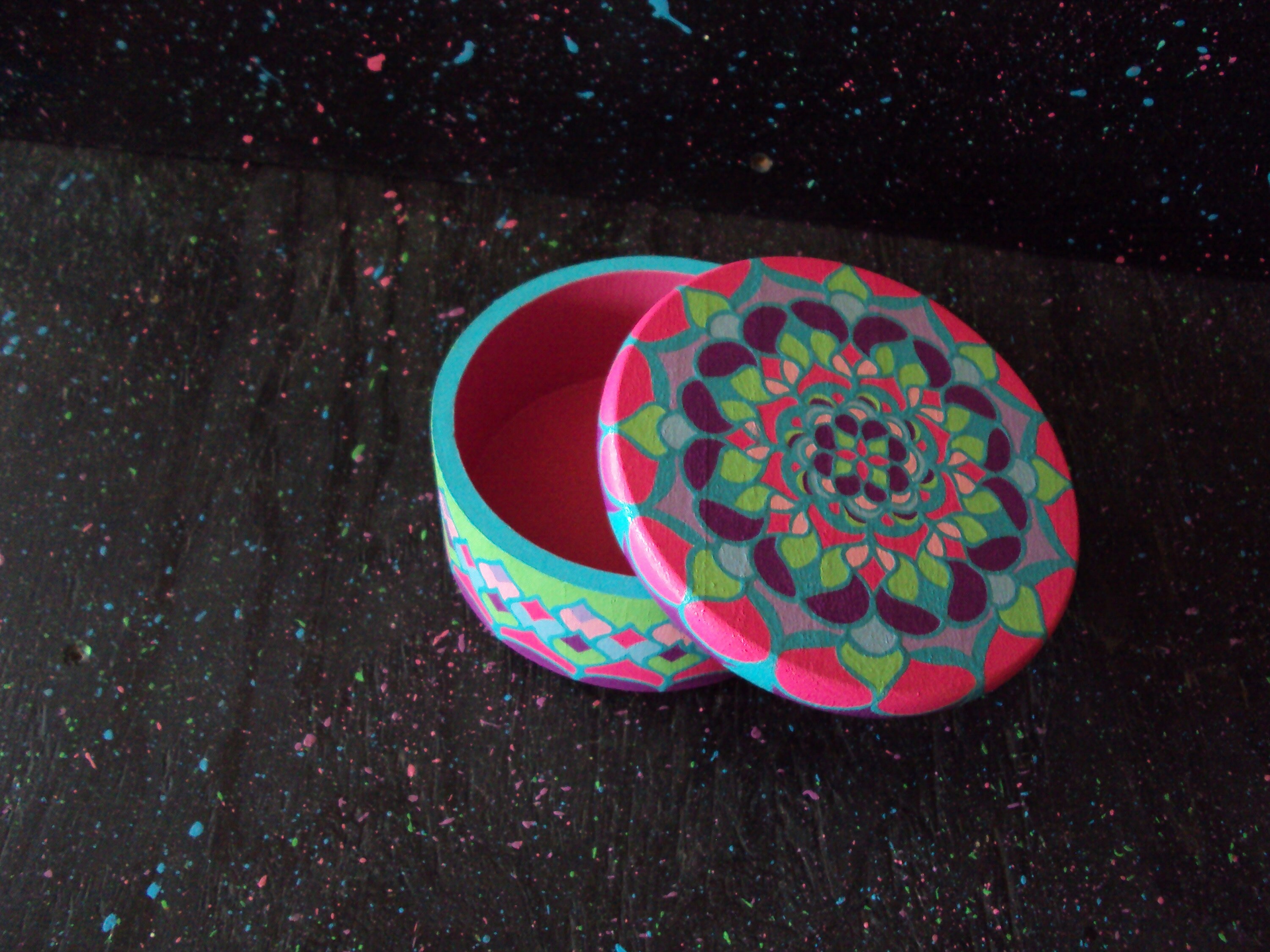 Hand Painted Round Mandala Box Original Circle Design Bright Colors ...