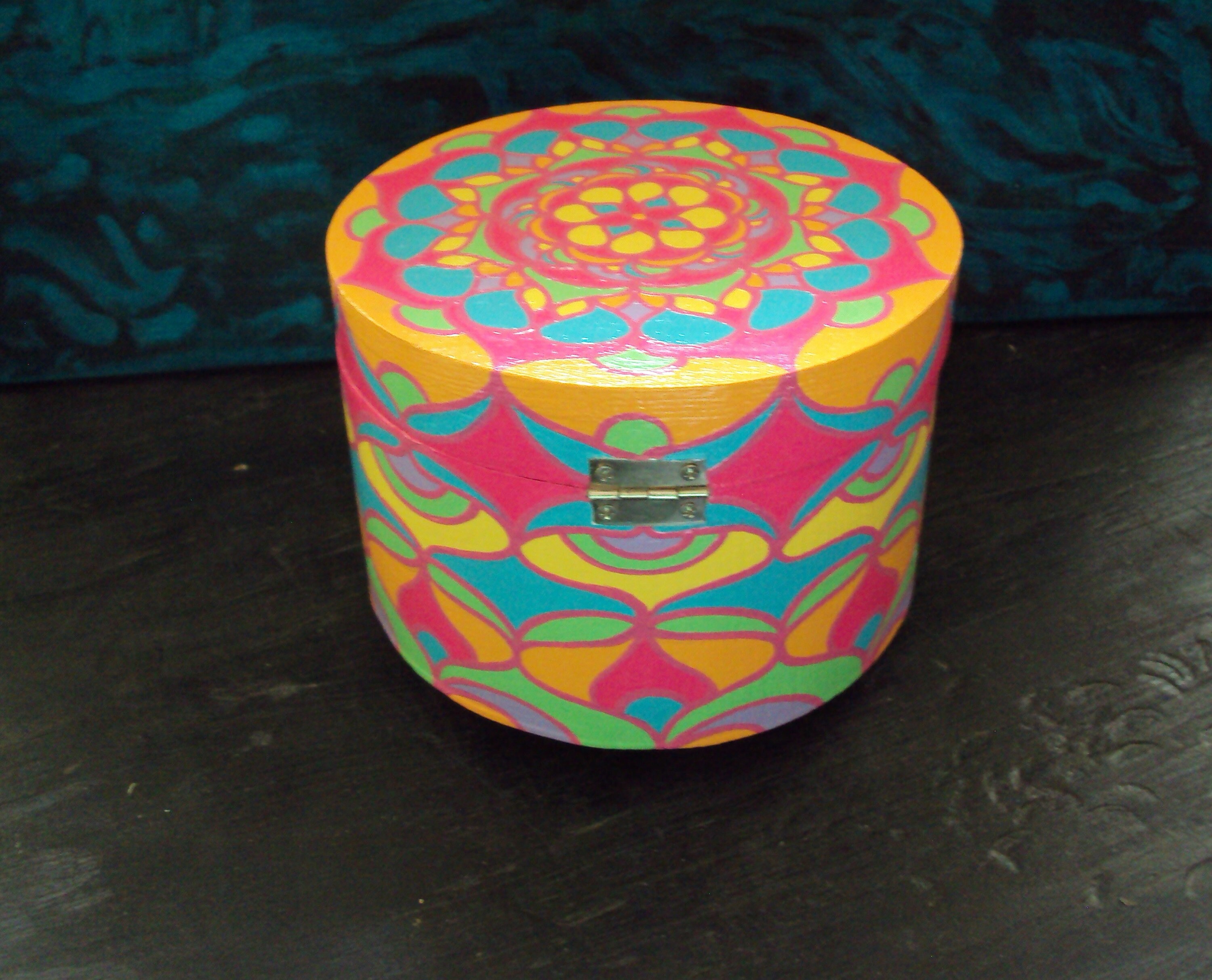 Decorative Round Box Handpainted Mandala Design Bright Pink Circle ...
