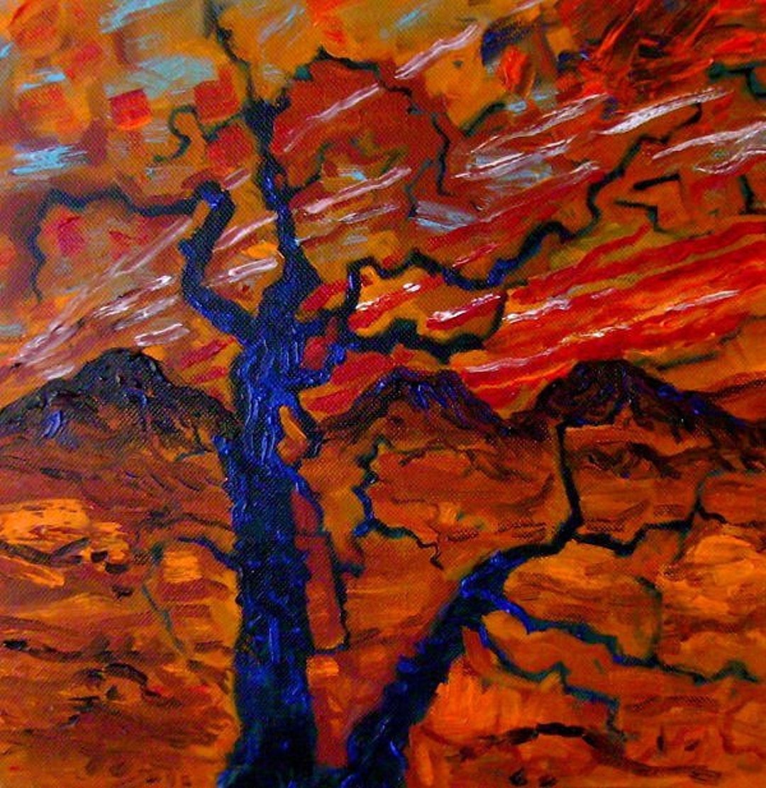 Arizona Sunset Withtree / Expressionism / Deep Oranges / Oil Painting ...