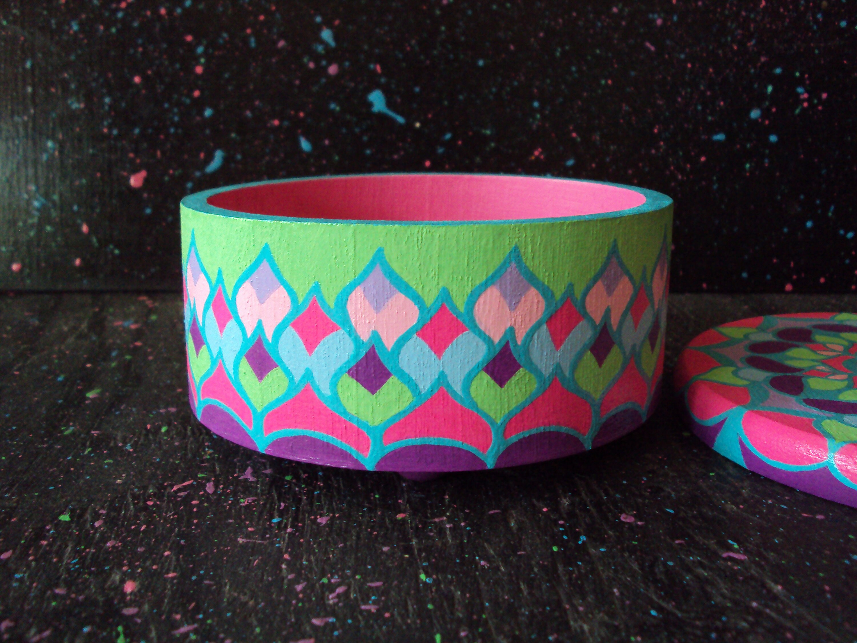 Hand Painted Round Mandala Box Original Circle Design Bright Colors ...