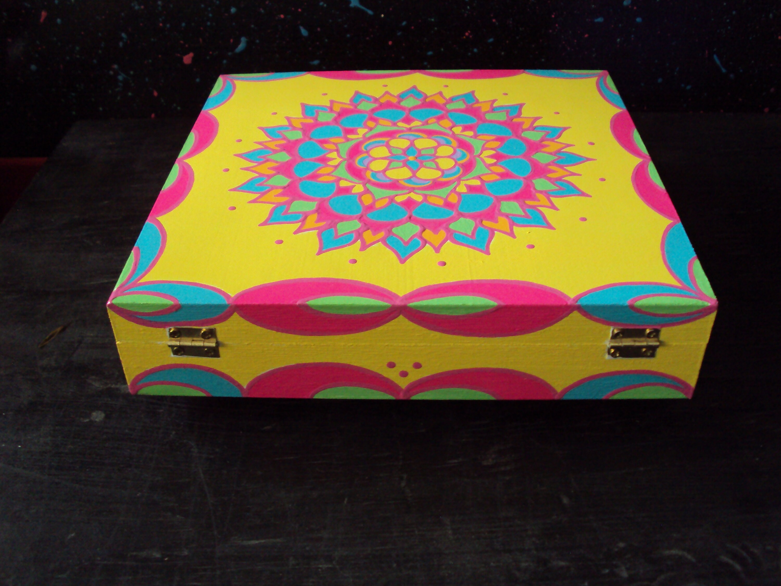 Painted Cigar Box Mandala Painting Yellow Pink Blue Original - Etsy