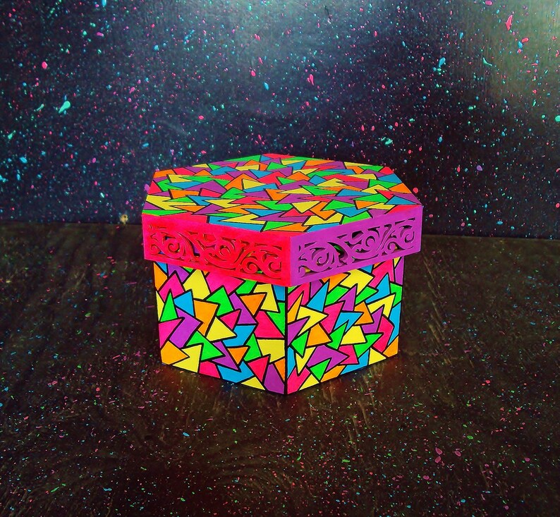 Stained Glass Look Hand Painted Box Six Sides Bright Colors - Etsy