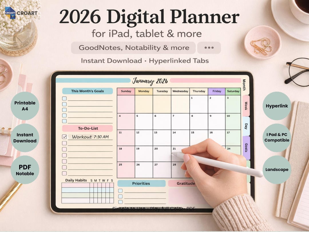 2026 Digital Planner | Weekly, Daily, Monthly | Goal & Habit Tracker ...