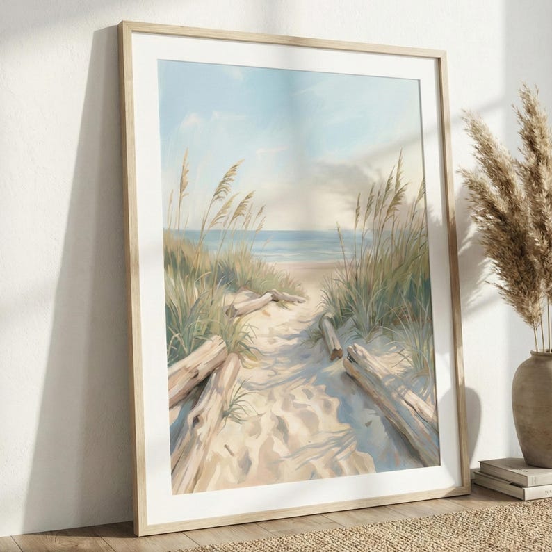 Beach Path Wall Art, Coastal Dune Grass, Ocean Landscape, Neutral ...