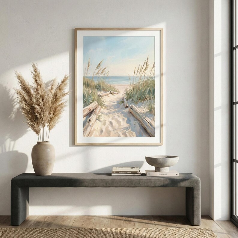Beach Path Wall Art, Coastal Dune Grass, Ocean Landscape, Neutral ...
