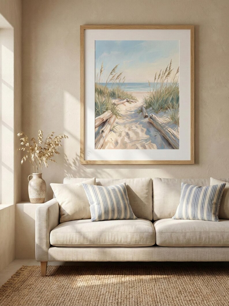 Beach Path Wall Art, Coastal Dune Grass, Ocean Landscape, Neutral ...