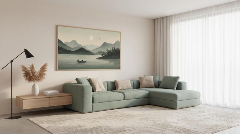 Tranquil Lake Landscape | Zen Boat Scene | Japandi Minimalist Frame TV ...