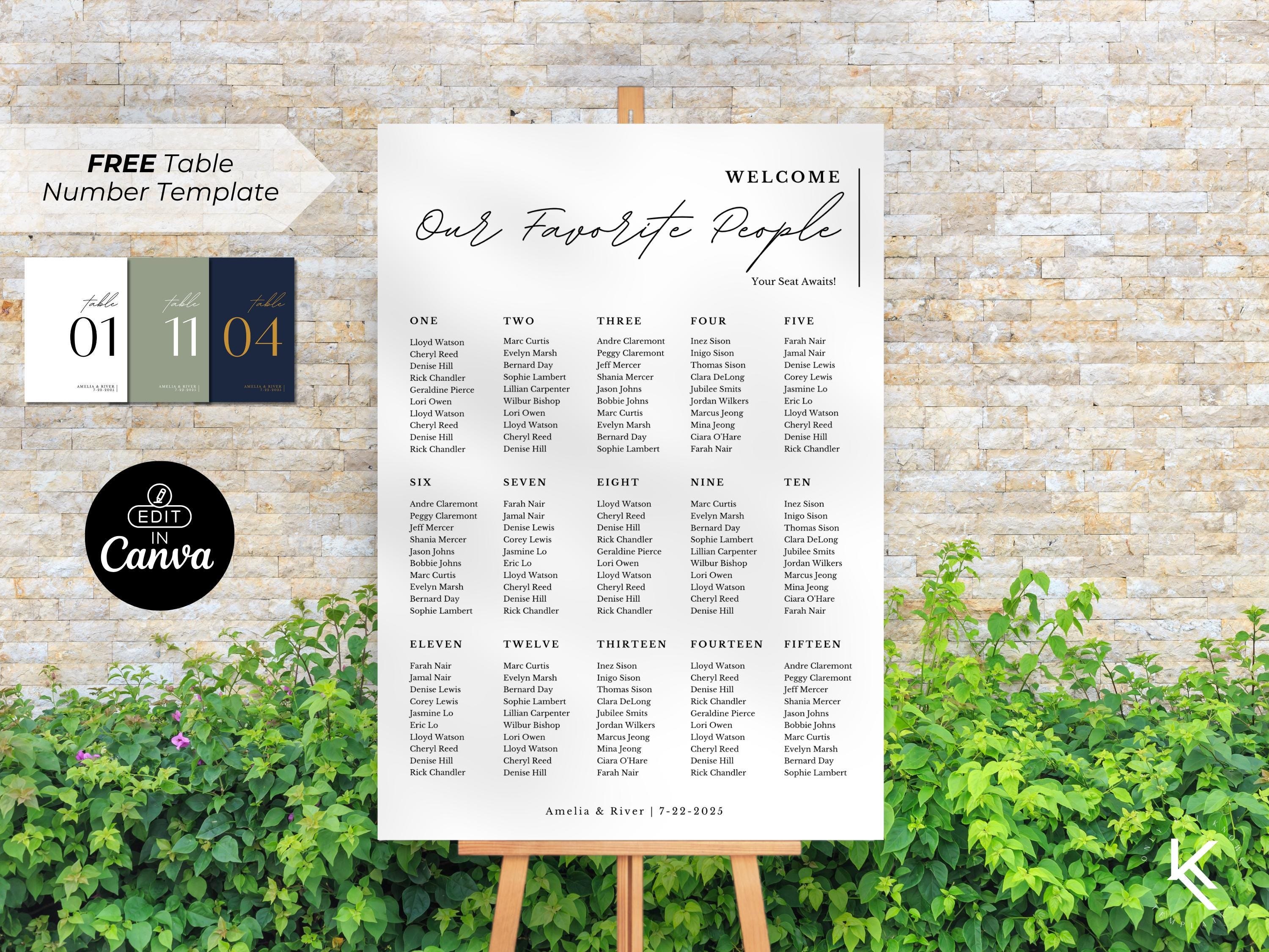 Editable Wedding Seating Chart Template | 15 Layouts for 150 Guests ...