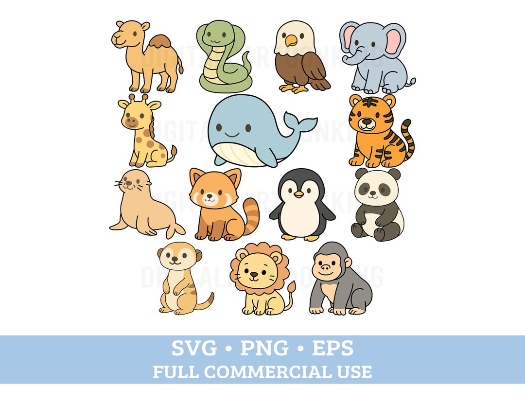 Cute Zoo Animals Clipart Bundle Svg Png Pdf Eps, Commercial Use, Lion ...