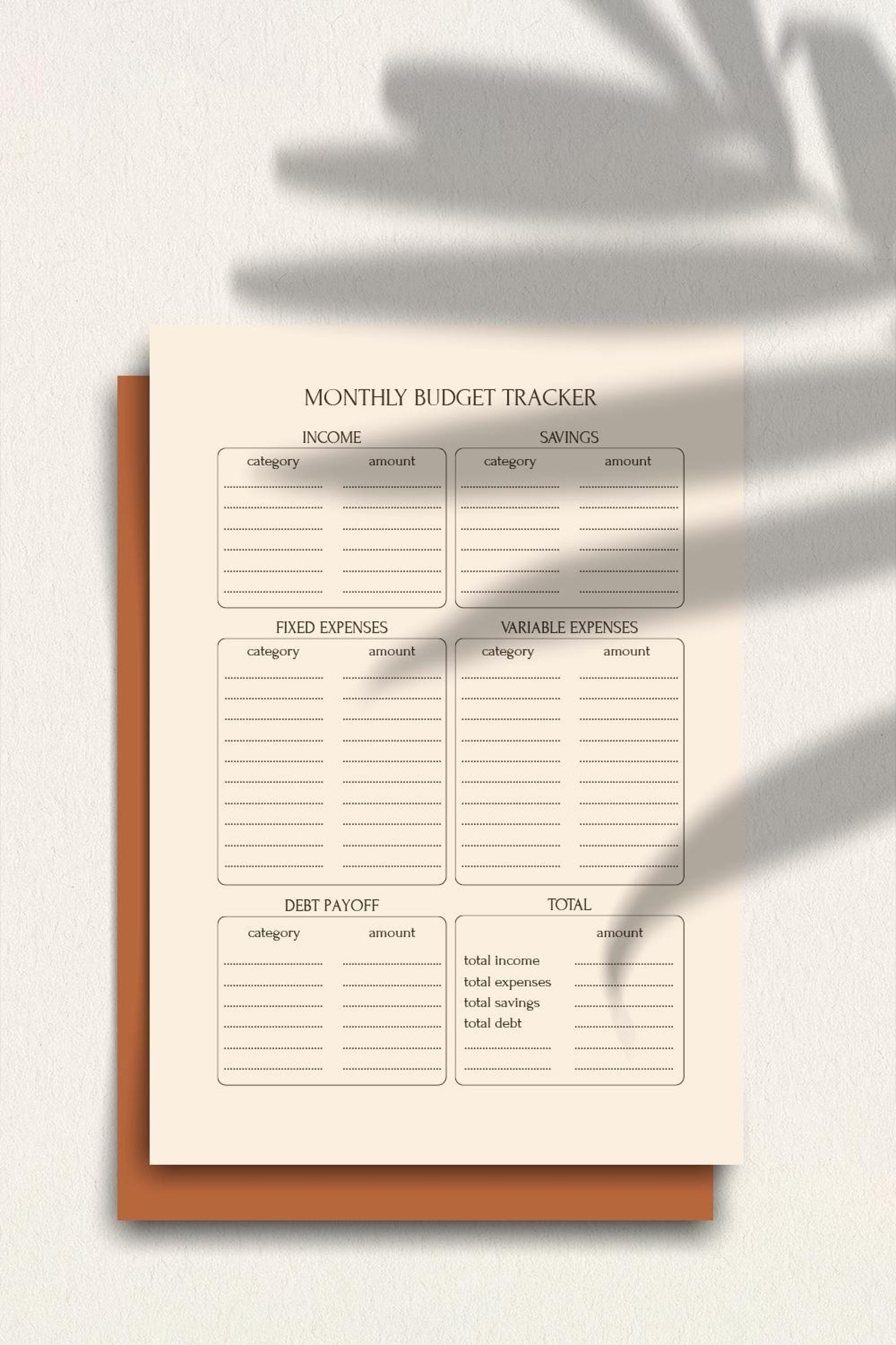 Monthly Finance Tracker Printable – A4 PDF | Income, Savings, Expenses ...