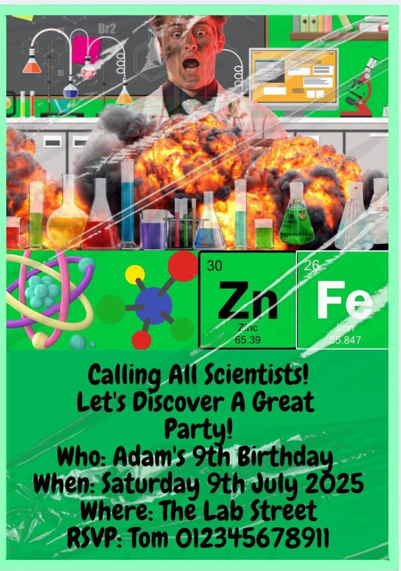 Mad Scientist Party Invitation for Kids Editable Canva Template ...