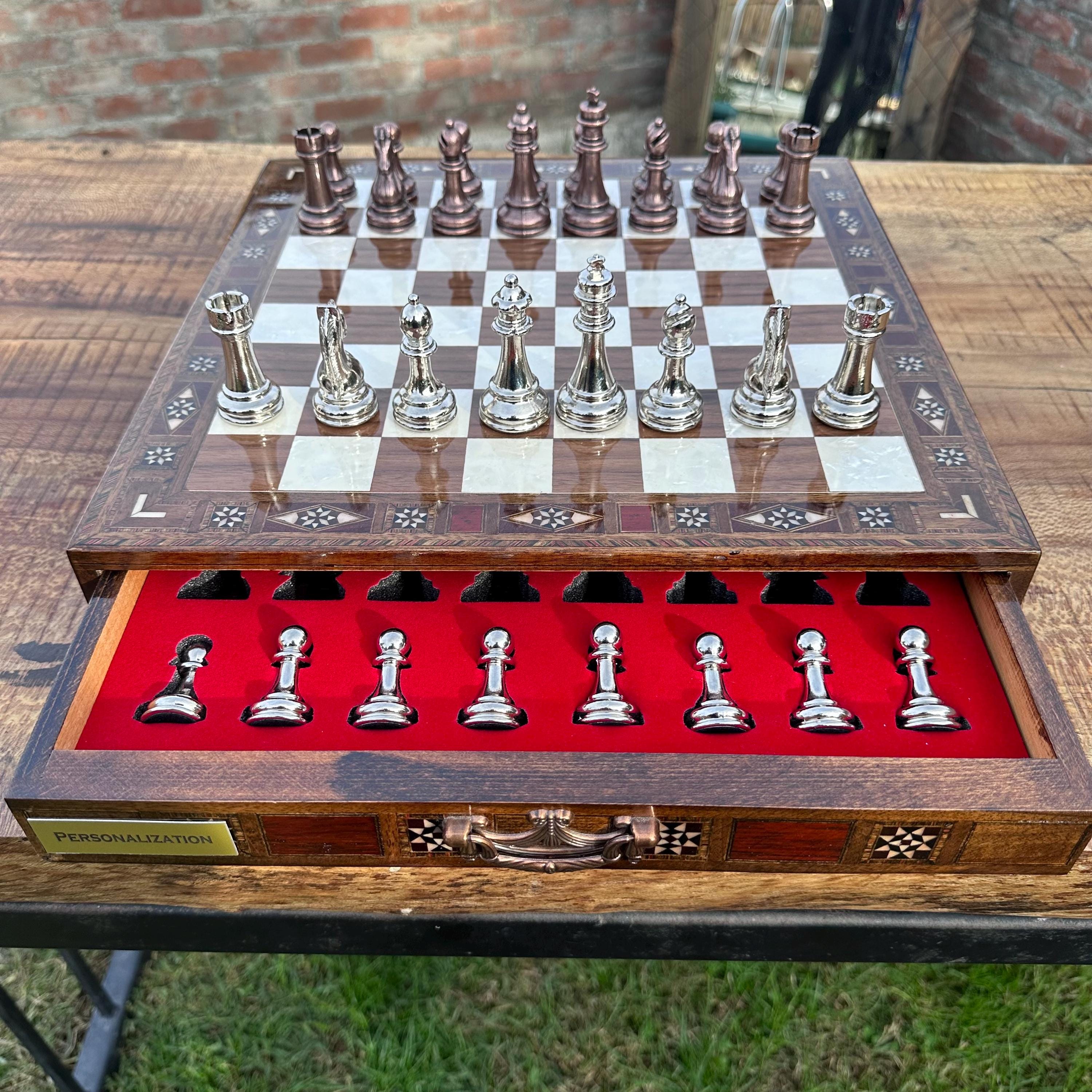 Custom Handmade Large Chess Set, Man Birthday Gift Chess Set With ...