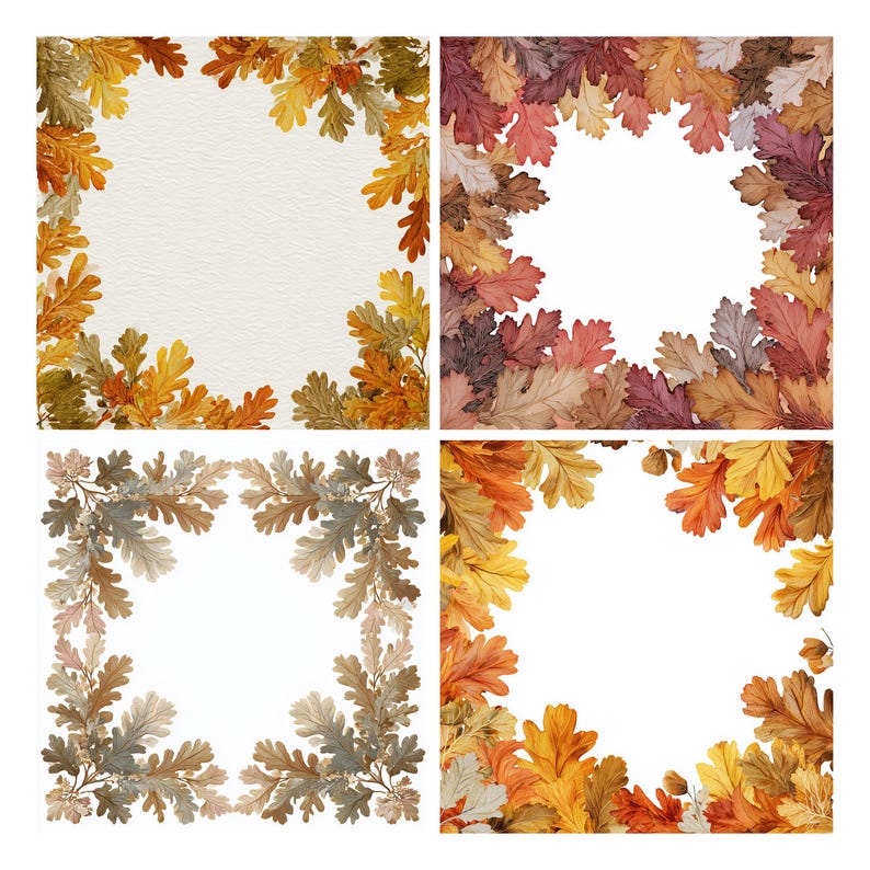 Autumn Oak Leaf Frame Clipart Bundle: Fall Foliage PNG (digital ...