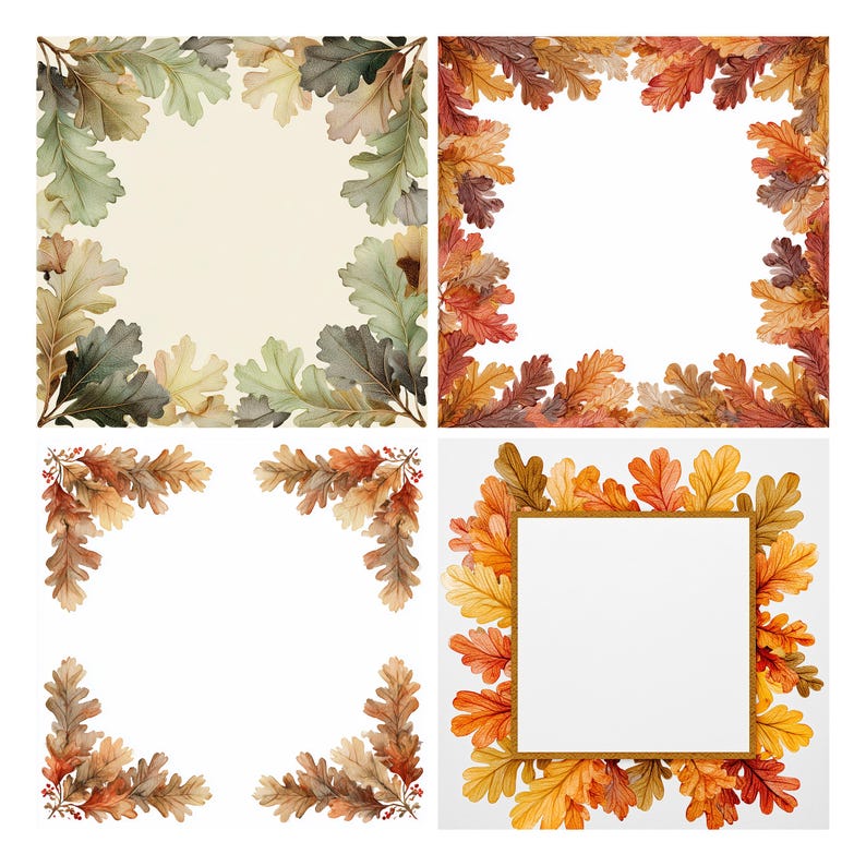 Autumn Oak Leaf Frame Clipart Bundle: Fall Foliage PNG (digital ...